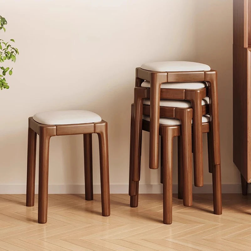 Stackable Wooden Stools With Cushioned Round Seats on Luulla