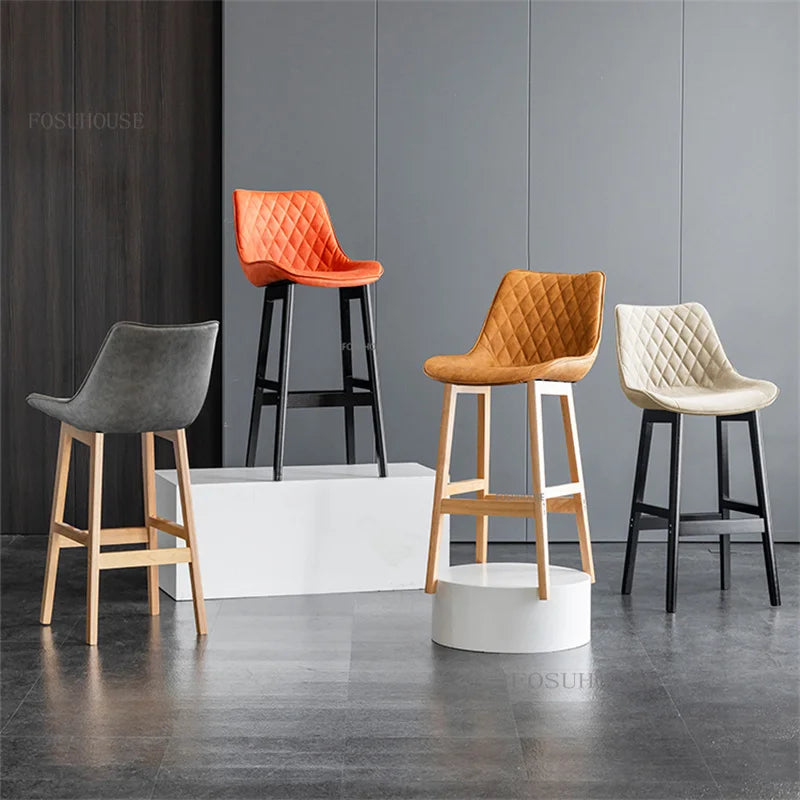 Modern Quilted Bar Stools With Wooden Legs Set on Luulla