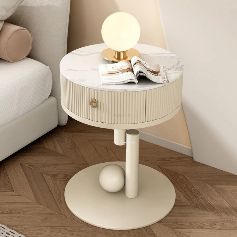 Modern Round Nightstand With Marble Top Drawer on Luulla
