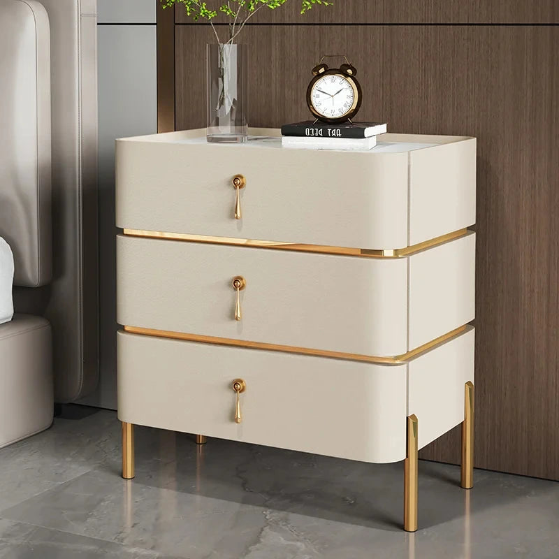 Modern Gold-trimmed Three-drawer Nightstand With Handles on Luulla