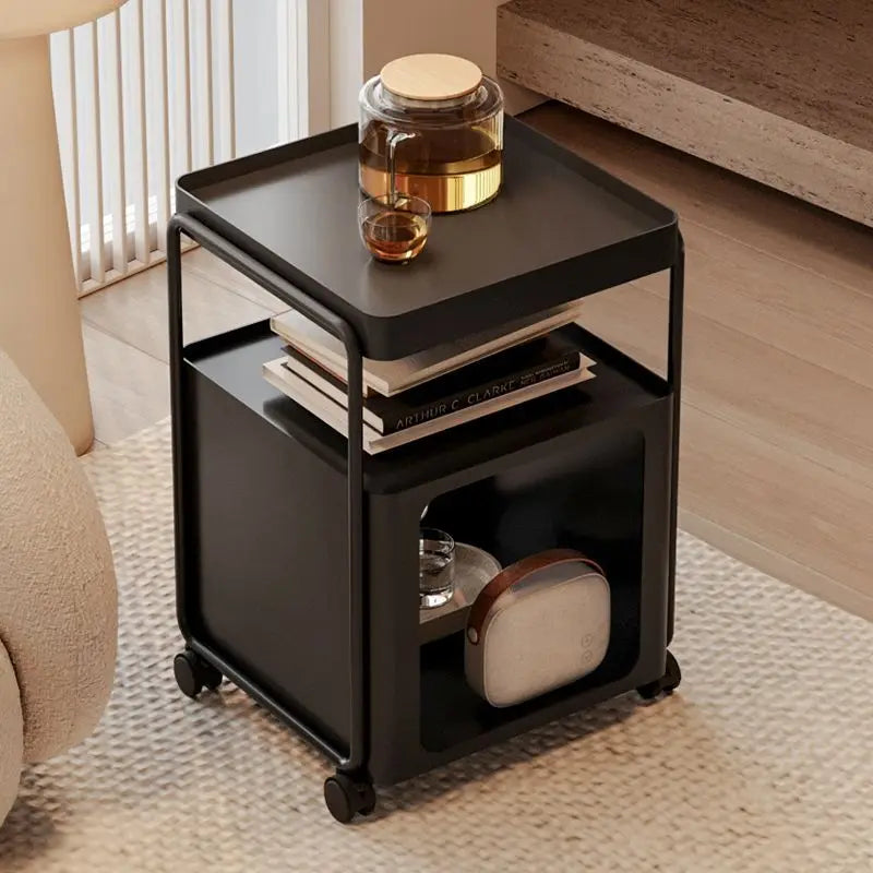 Modern Black Rolling Storage Side Table Organizer on Luulla