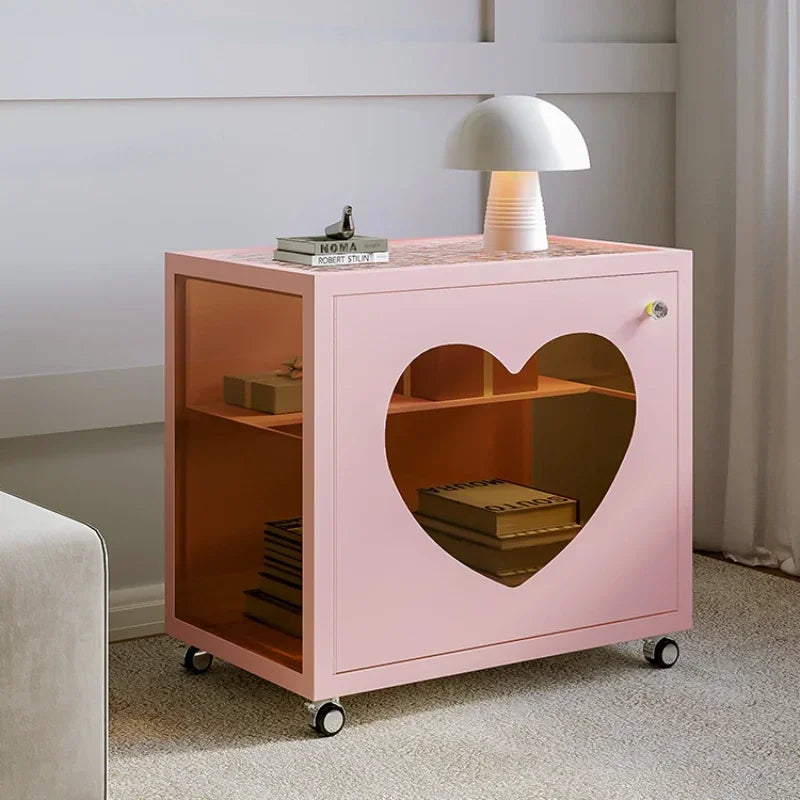 Heart-accent Pink Storage Cabinet With Wheels on Luulla