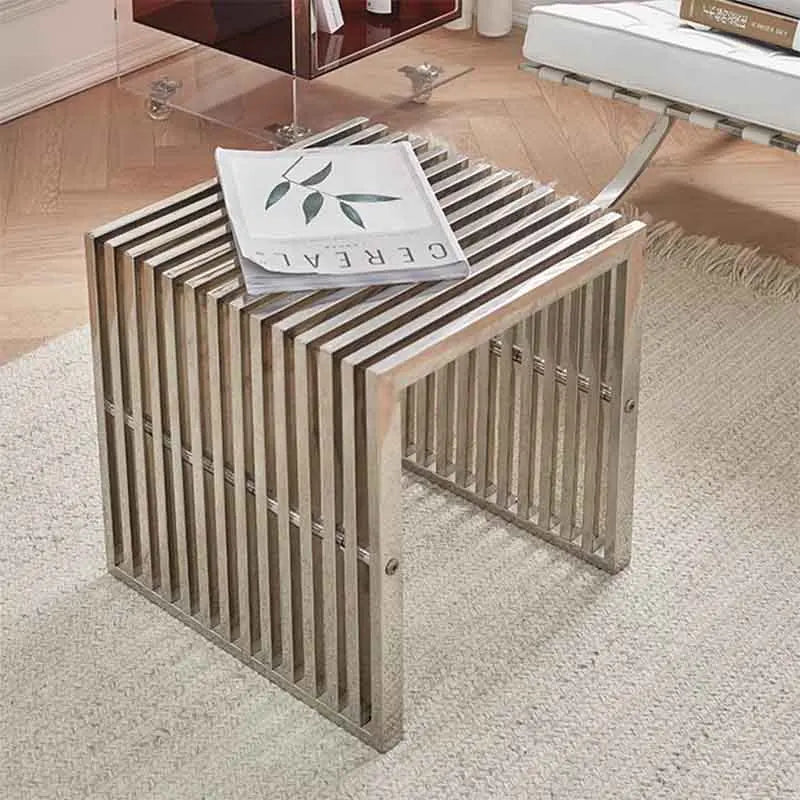 Modern Metallic Slatted Side Table, Space-saving Design on Luulla
