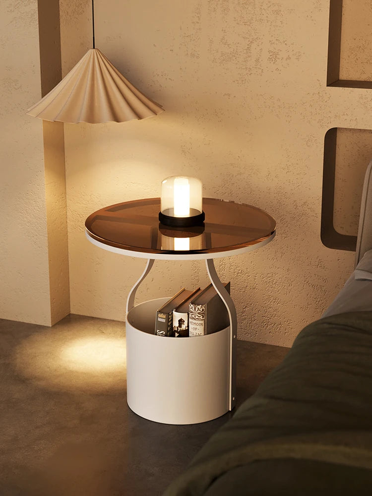 Modern Round Side Table With Storage Shelf on Luulla