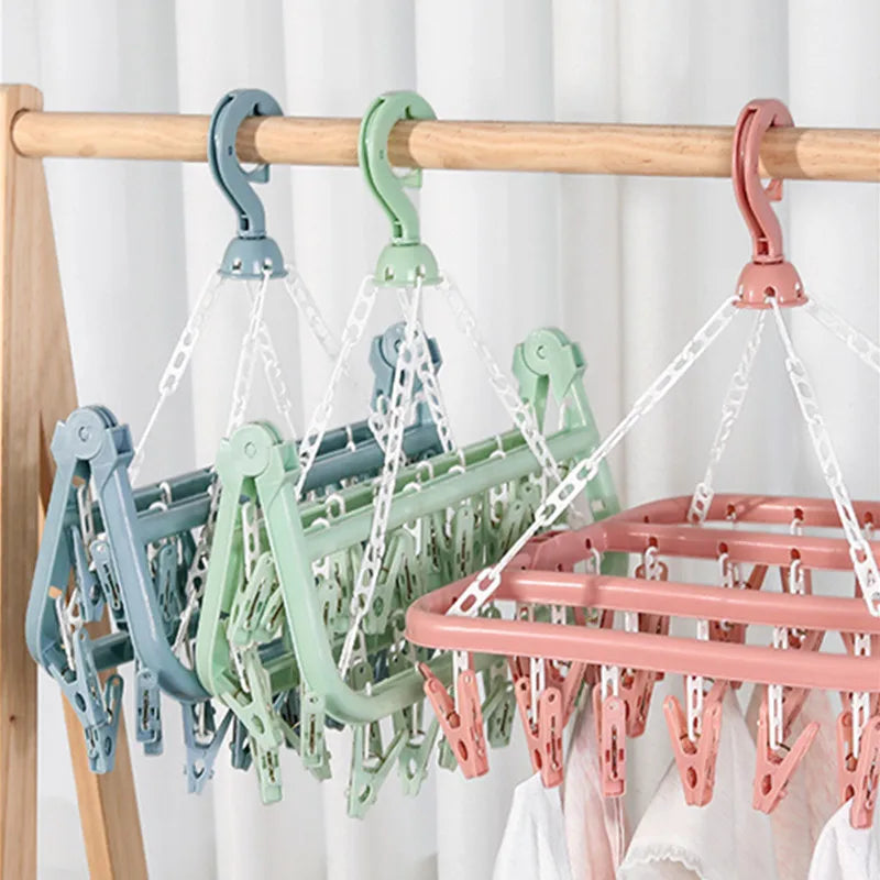 Collapsible Plastic Clothes Drying Rack With Clips on Luulla