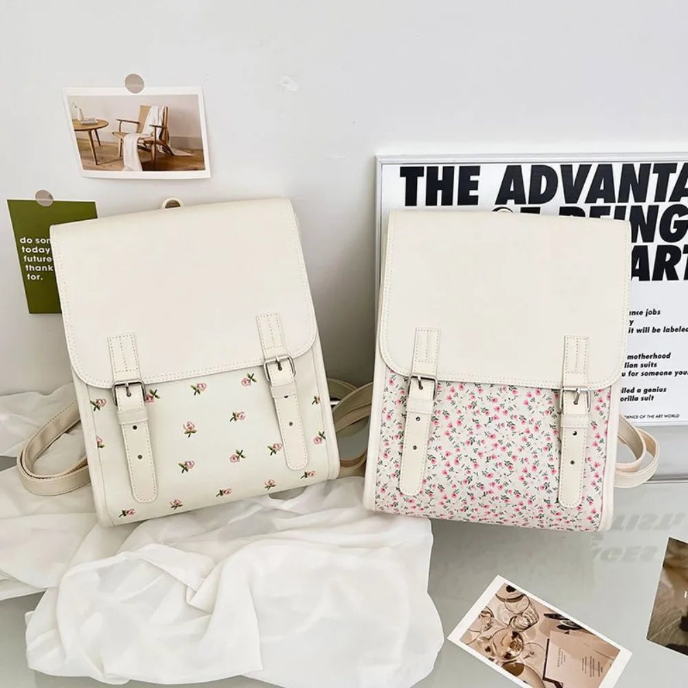 Floral Pattern Faux Leather Backpack With Straps on Luulla
