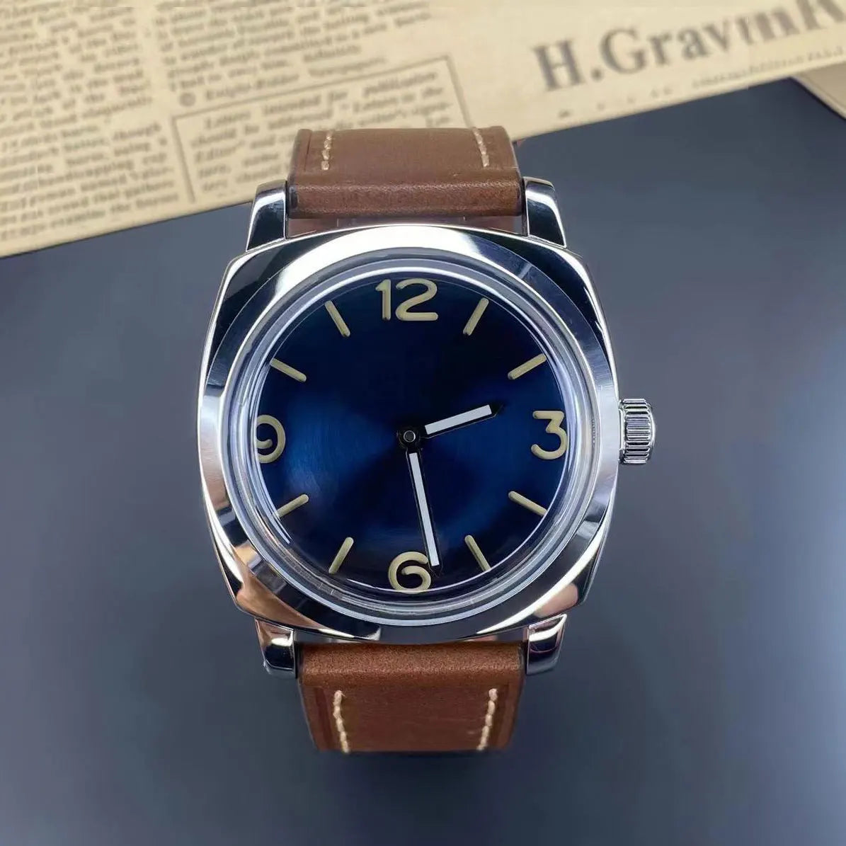 Vintage Style Blue Dial Leather Strap Watch on Luulla