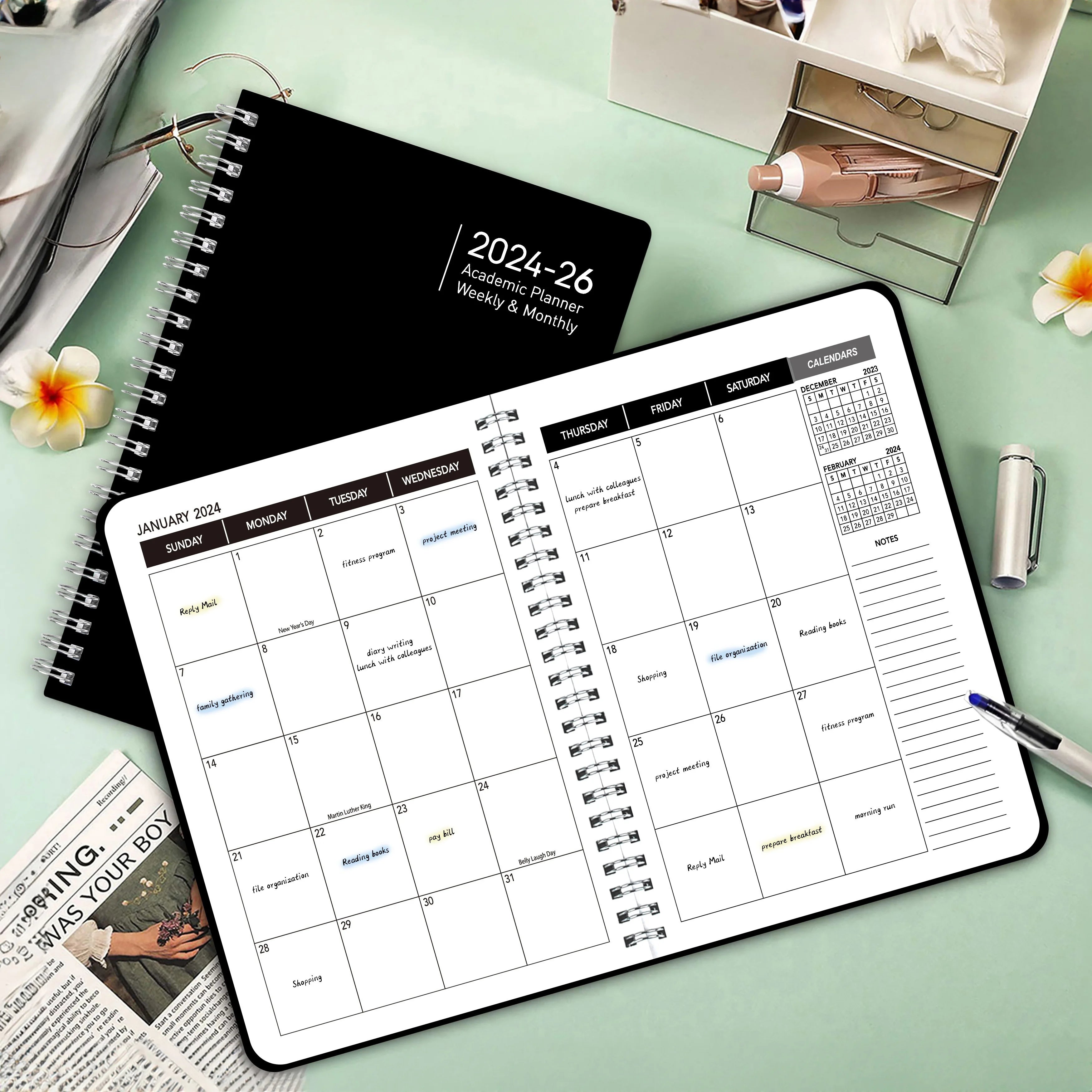 Academic Planner 2024-2026, Monthly Spiral Bound Organizer on Luulla