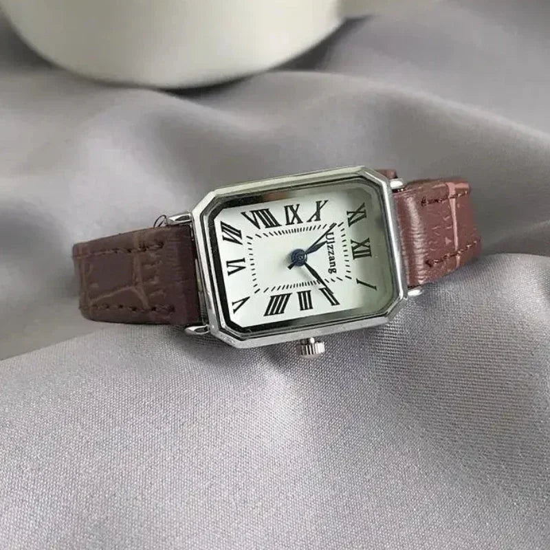 Rectangular Leather Strap Watch With Roman Numerals on Luulla