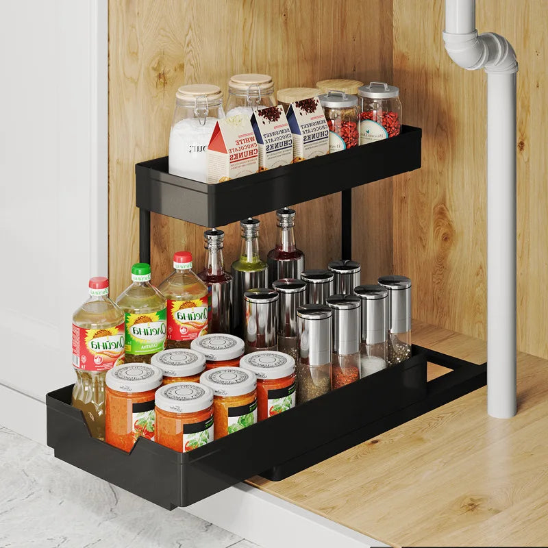 Two-level Sliding Kitchen Cabinet Organizer Rack on Luulla