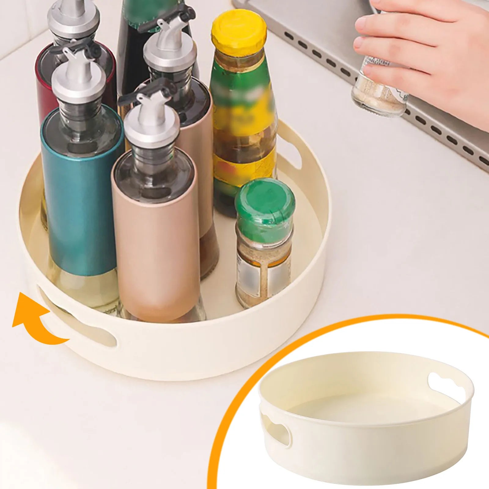 Rotating Kitchen Organizer Tray With Handles, Non-slip on Luulla