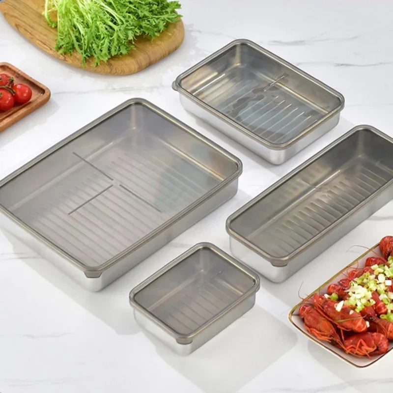 Stainless Steel Rectangle Food Storage Tray Set on Luulla