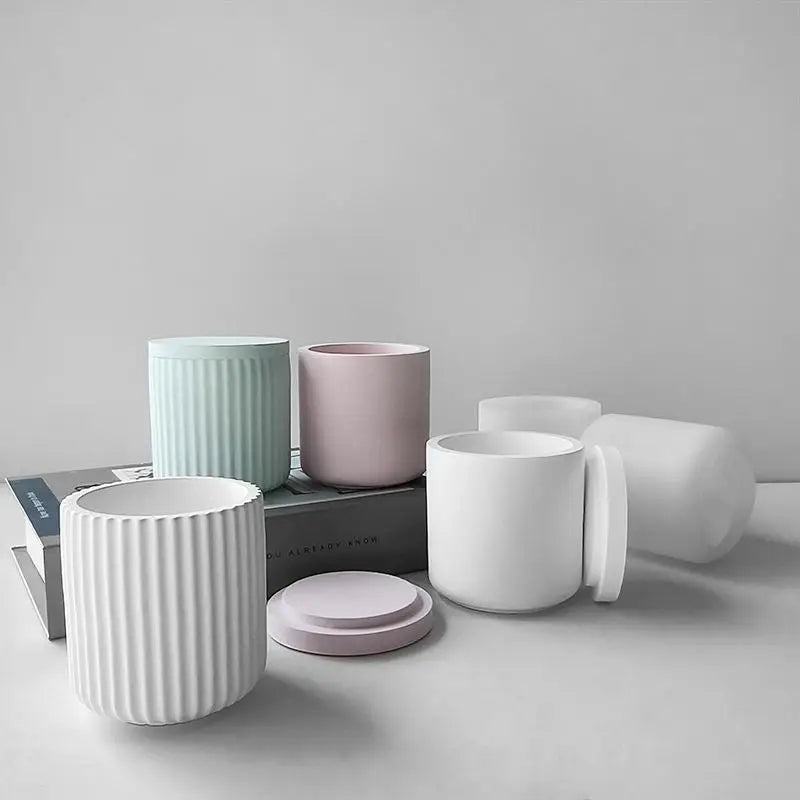Modern Ribbed Ceramic Storage Jars With Lids on Luulla