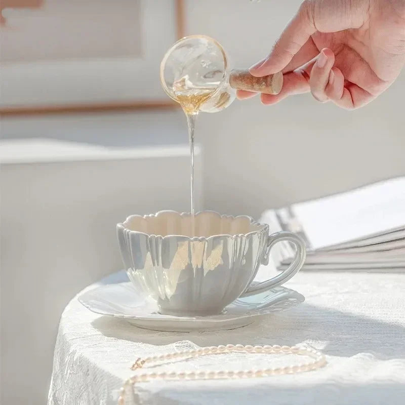 Vintage Ceramic Scalloped Teacup With Saucer Set on Luulla