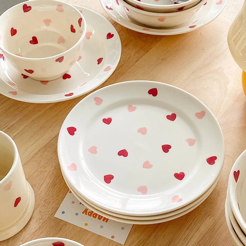Heart-patterned Ceramic Dinnerware Set, Pink Red Design on Luulla