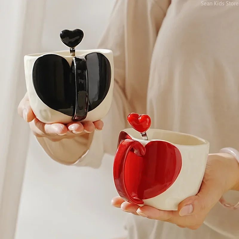 Heart Handle Mugs Set With Matching Spoons on Luulla