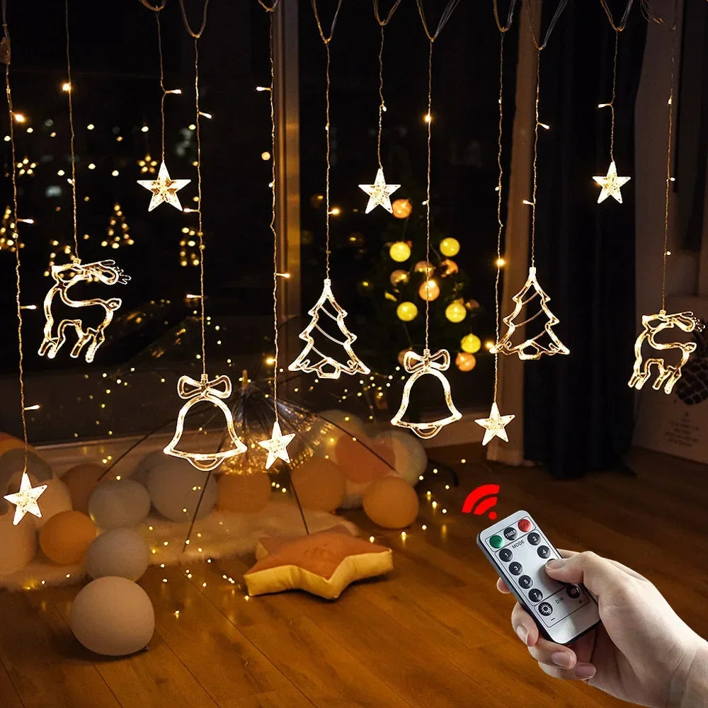 Remote-controlled Led Star Curtain Lights Holiday Decor on Luulla