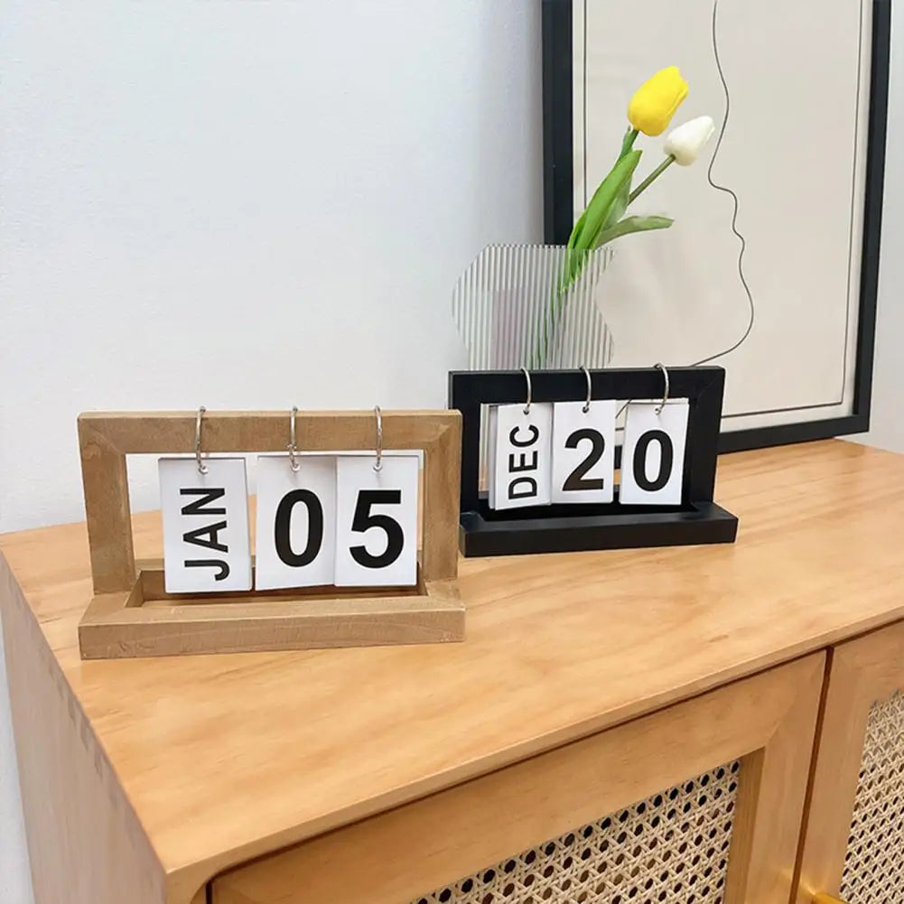 Retro Wooden Flip Calendar With Adjustable Date Cards on Luulla
