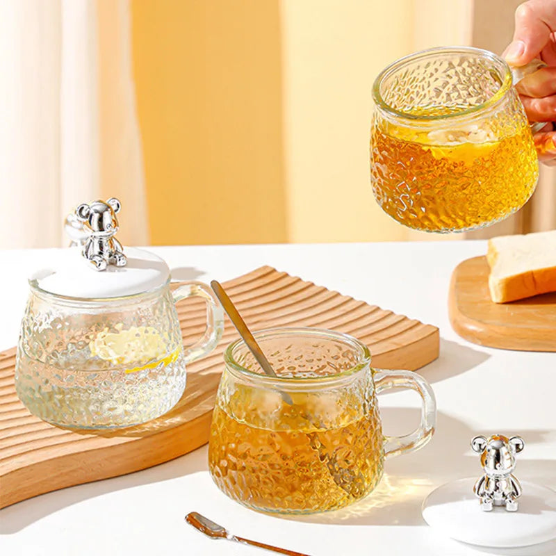 Clear Glass Teacup Set With Bear Lid on Luulla