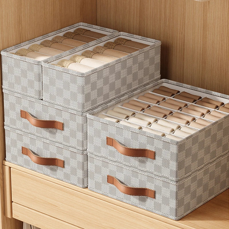 Foldable Fabric Storage Boxes With Leather Handles on Luulla