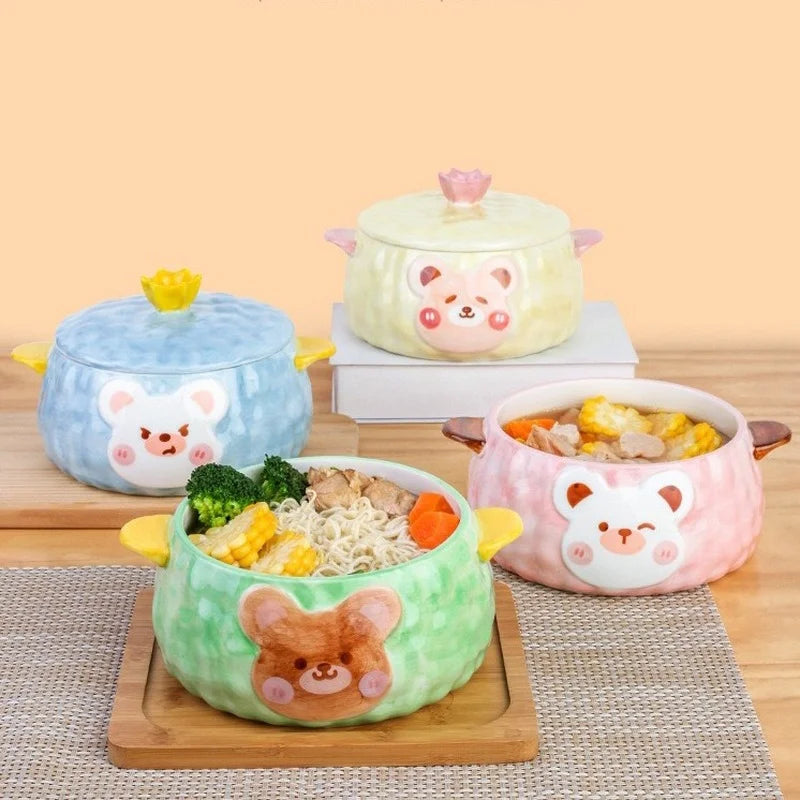 Cute Ceramic Bear Bowls With Lids Collection on Luulla