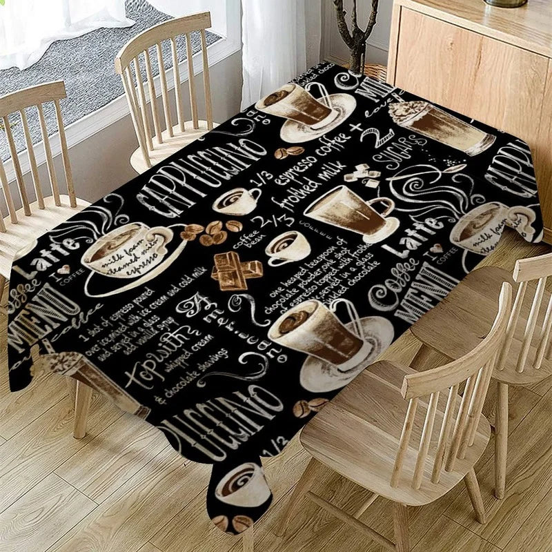 Coffee-themed Water-resistant Tablecloth For Dining Tables on Luulla