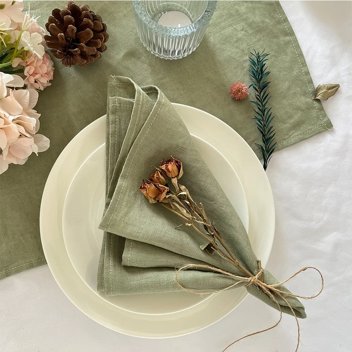 Sage Green Linen Napkins Rustic Table Decor on Luulla