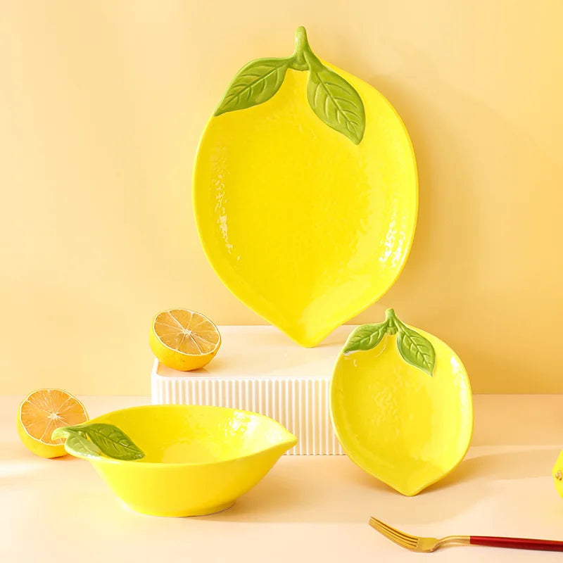 Lemon Shaped Yellow Ceramic Plates And Bowls on Luulla