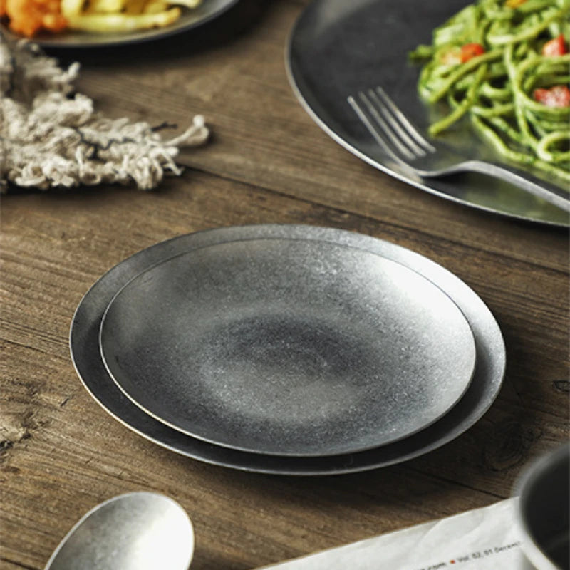 Modern Matte Black Stainless Steel Dinner Plates on Luulla