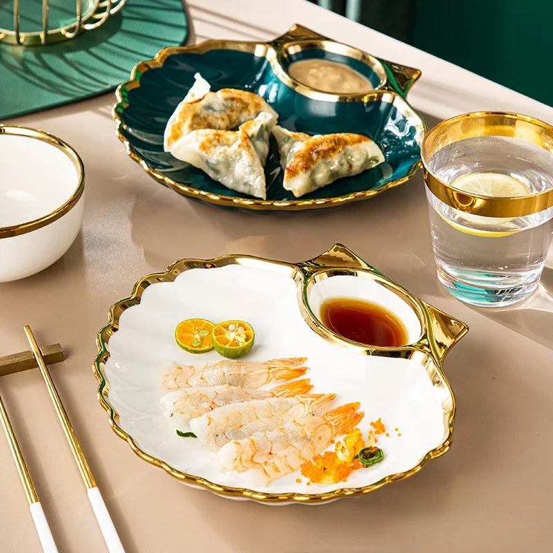 Shell-shaped Plates With Gold Rim And Compartments on Luulla