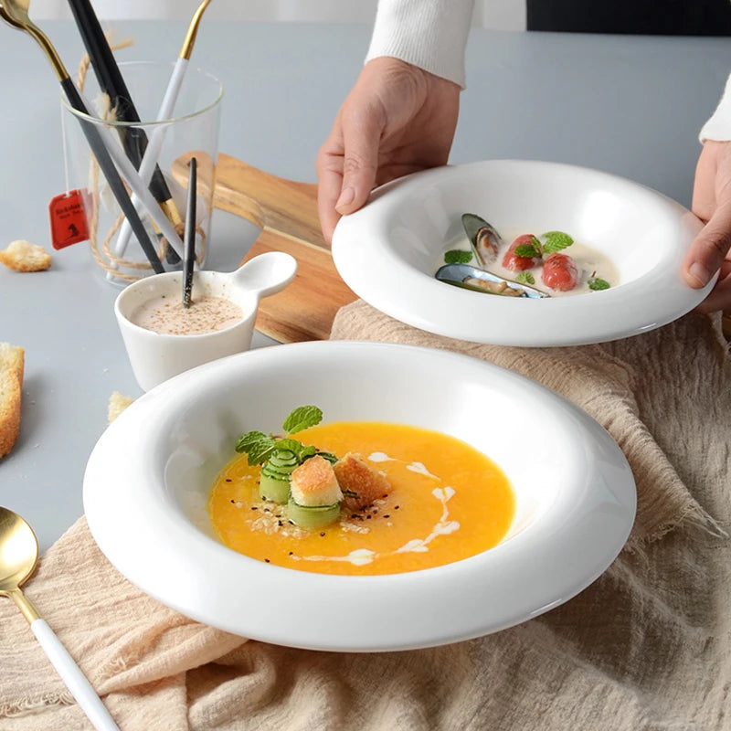Porcelain White Shallow Soup Bowls, 2-pack on Luulla