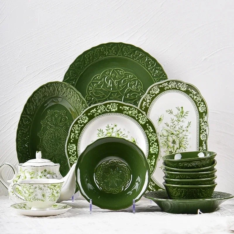 Vintage Green Floral Ceramic Dinnerware Collection on Luulla