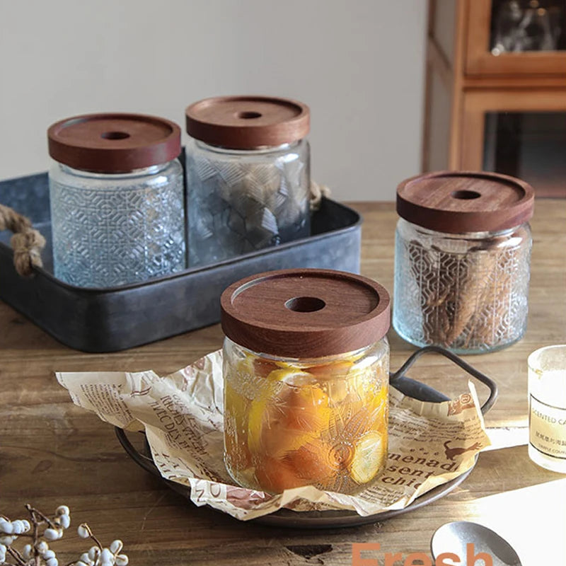 Rustic Glass Jars With Wooden Airtight Lids on Luulla
