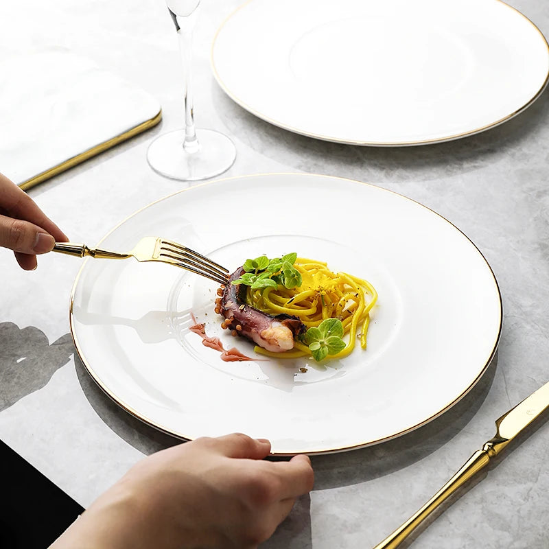 Gold Rim Fine Porcelain Dinner Plates Collection on Luulla