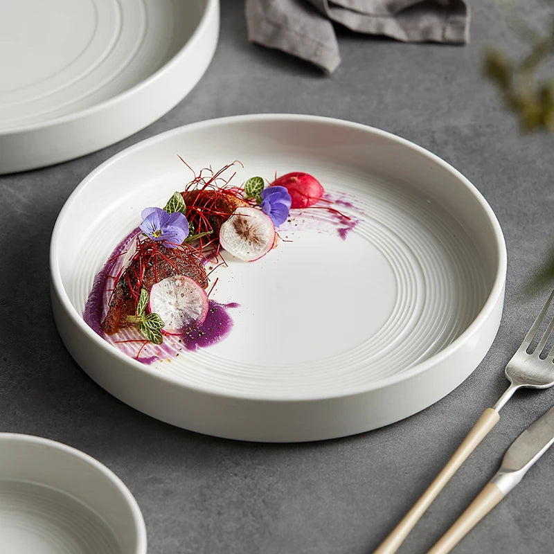 Modern Round White Ceramic Dining Serving Platter on Luulla