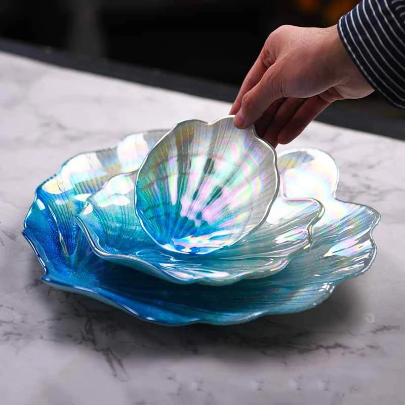 Iridescent Seashell Shaped Porcelain Serving Plate Collection on Luulla