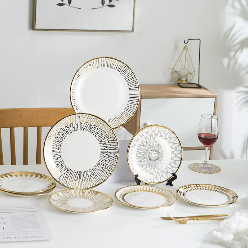 Gold Trimmed Porcelain Dinner Plates With Patterns on Luulla