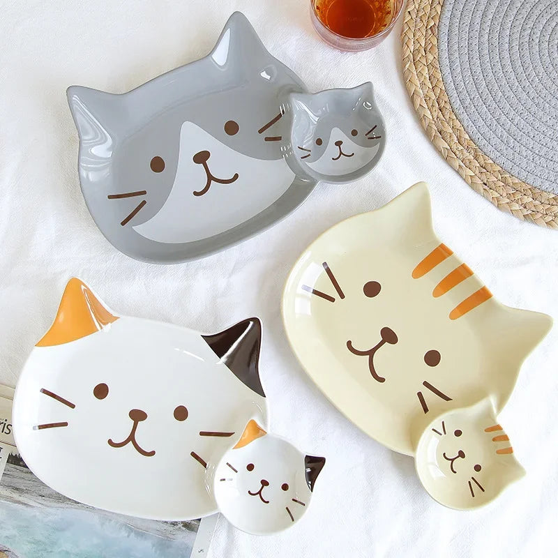 Cute Cat-shaped Porcelain Plates With Small Dishes on Luulla