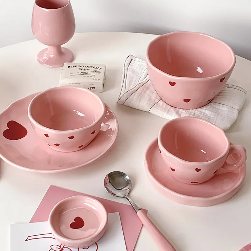Pink Heart Ceramic Dinnerware Collection For Two on Luulla