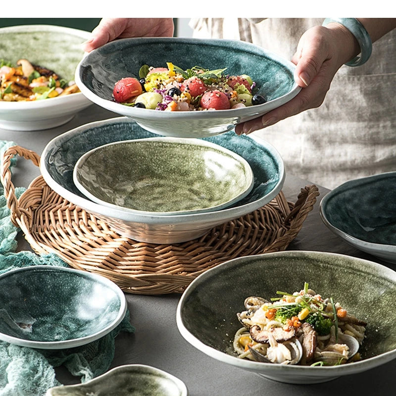 Ceramic Bowls With Rustic Green Glaze Finish on Luulla