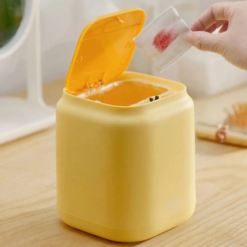 Compact Yellow Desk Trash Can With Lid on Luulla