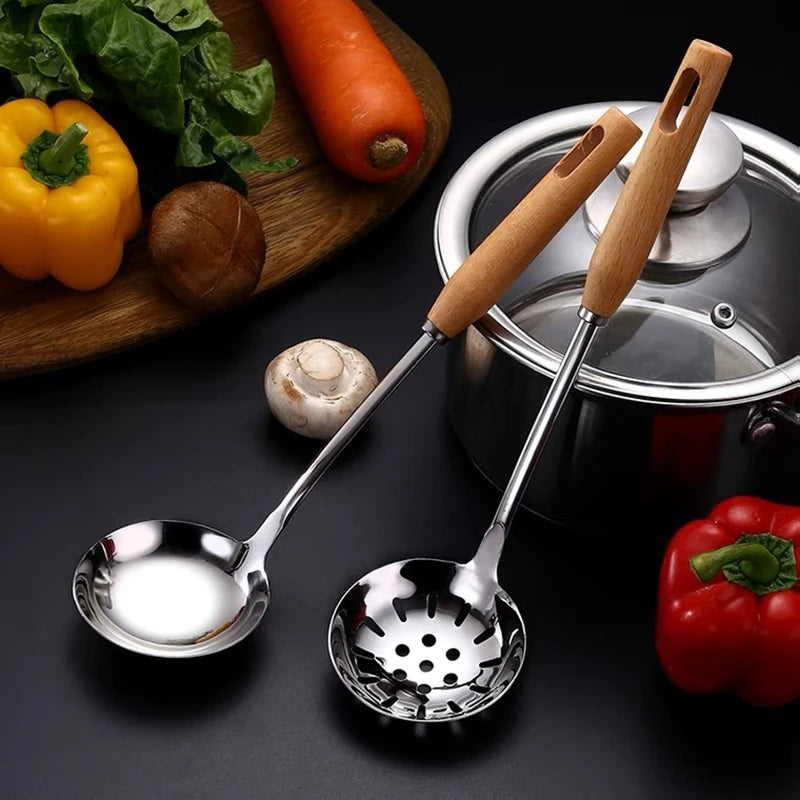 Stainless Steel Ladle With Wooden Handle Pair on Luulla