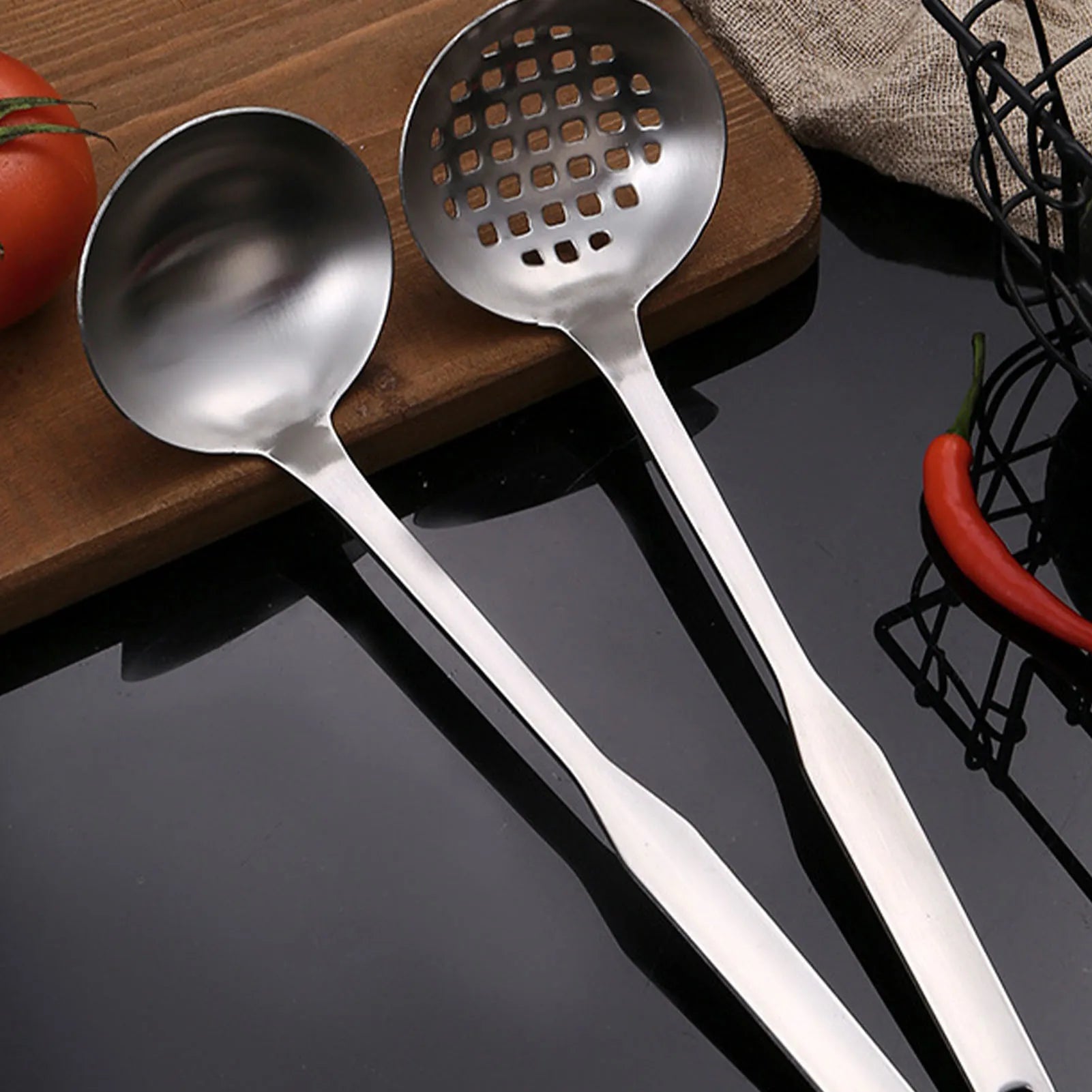 Stainless Steel Slotted Ladle And Soup Spoon on Luulla