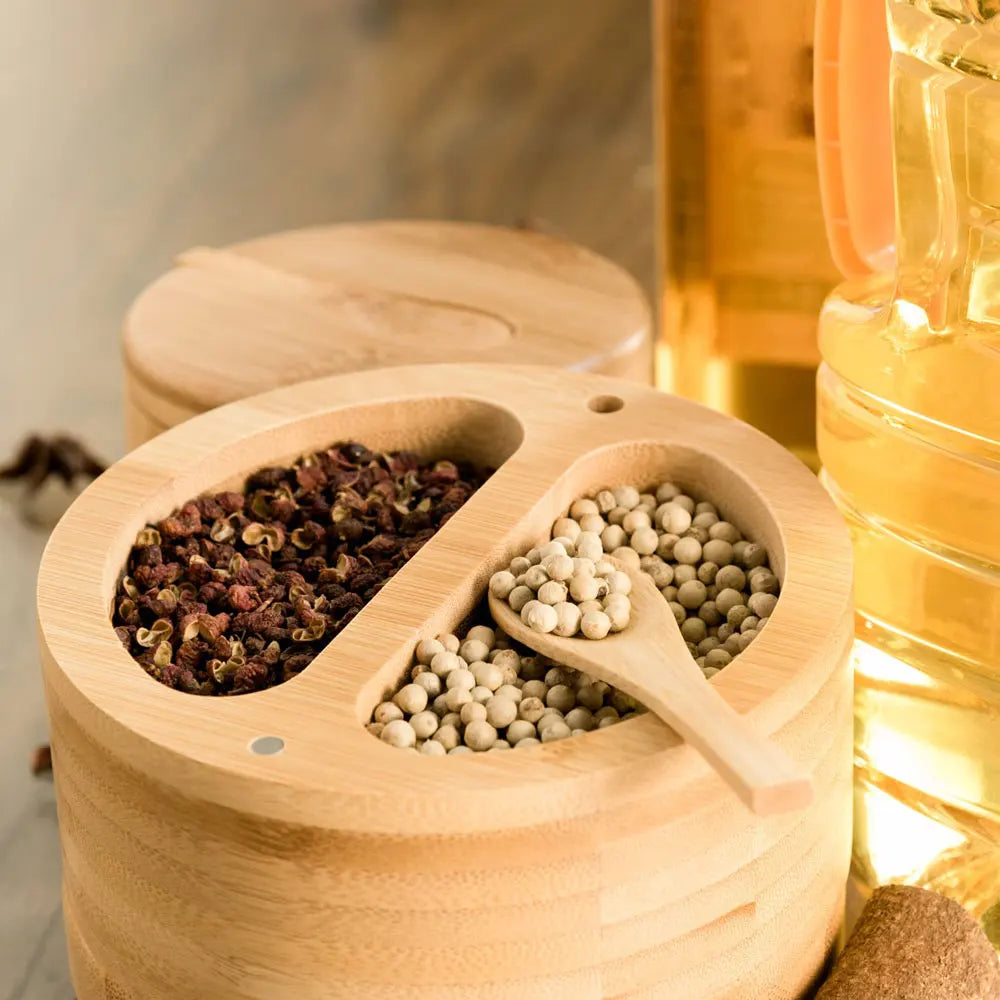 Bamboo Spice Container With Lid And Spoon on Luulla
