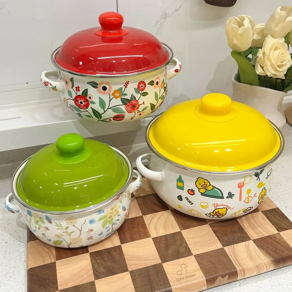 Colorful Patterned Cooking Pots With Lids Collection on Luulla
