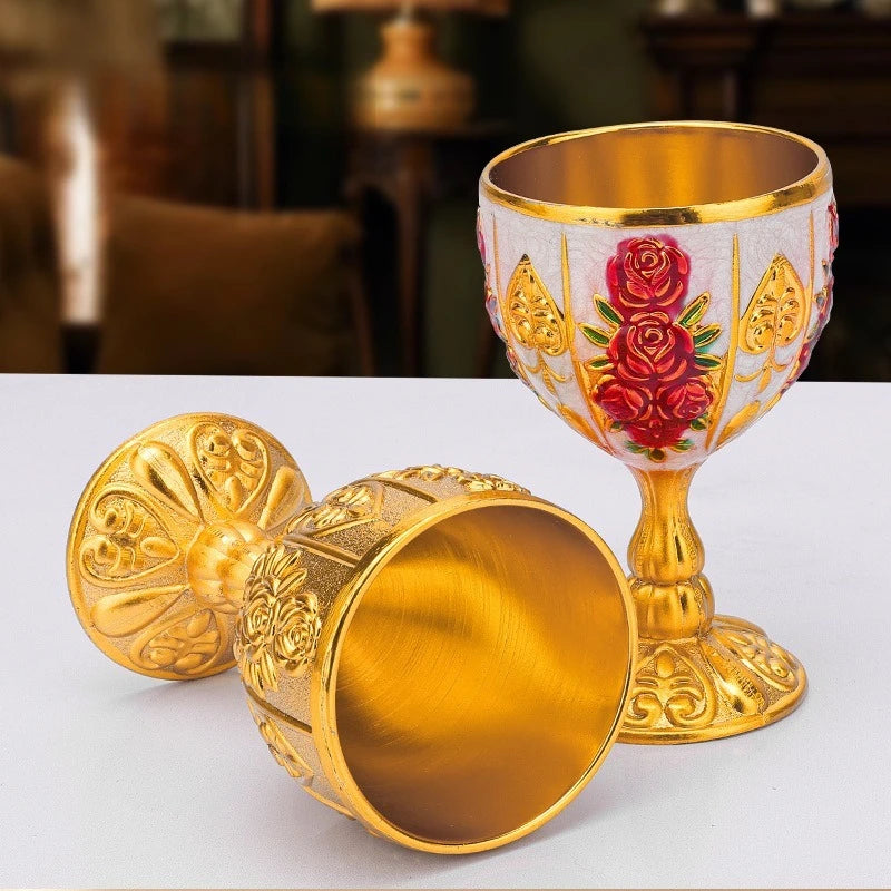 Antique-inspired Golden Goblet With Rose Embellishments on Luulla