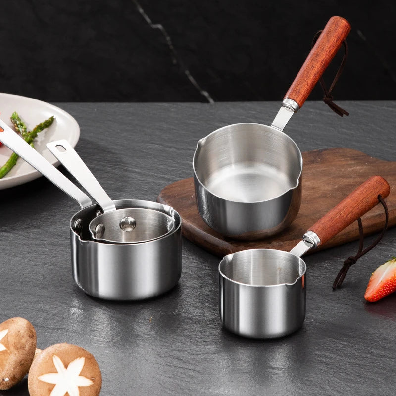 Stainless Steel Saucepan With Wooden Handle Trio on Luulla