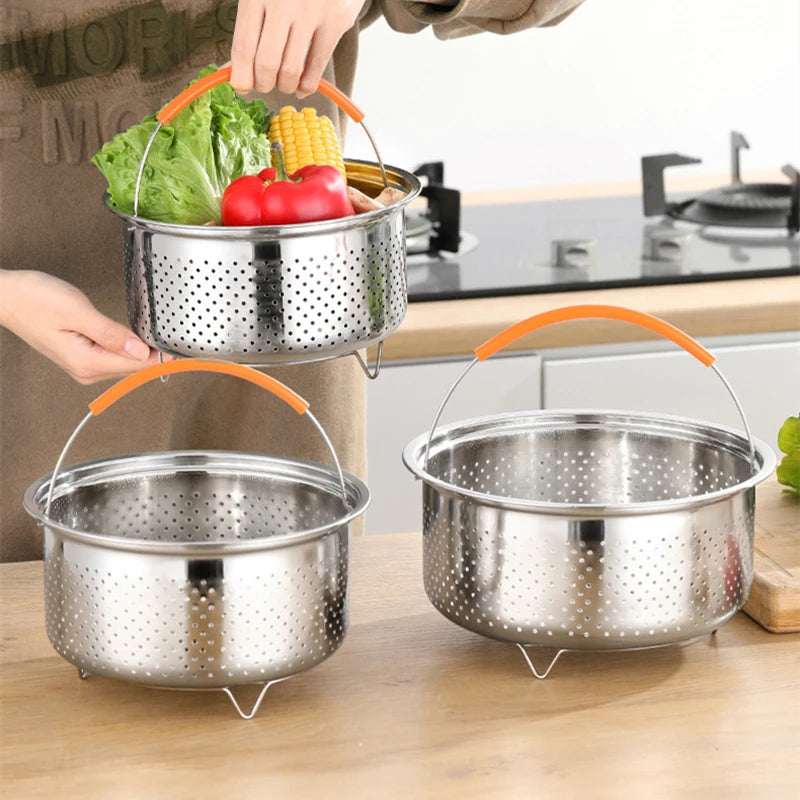Stainless Steel Colander Basket With Orange Handles on Luulla