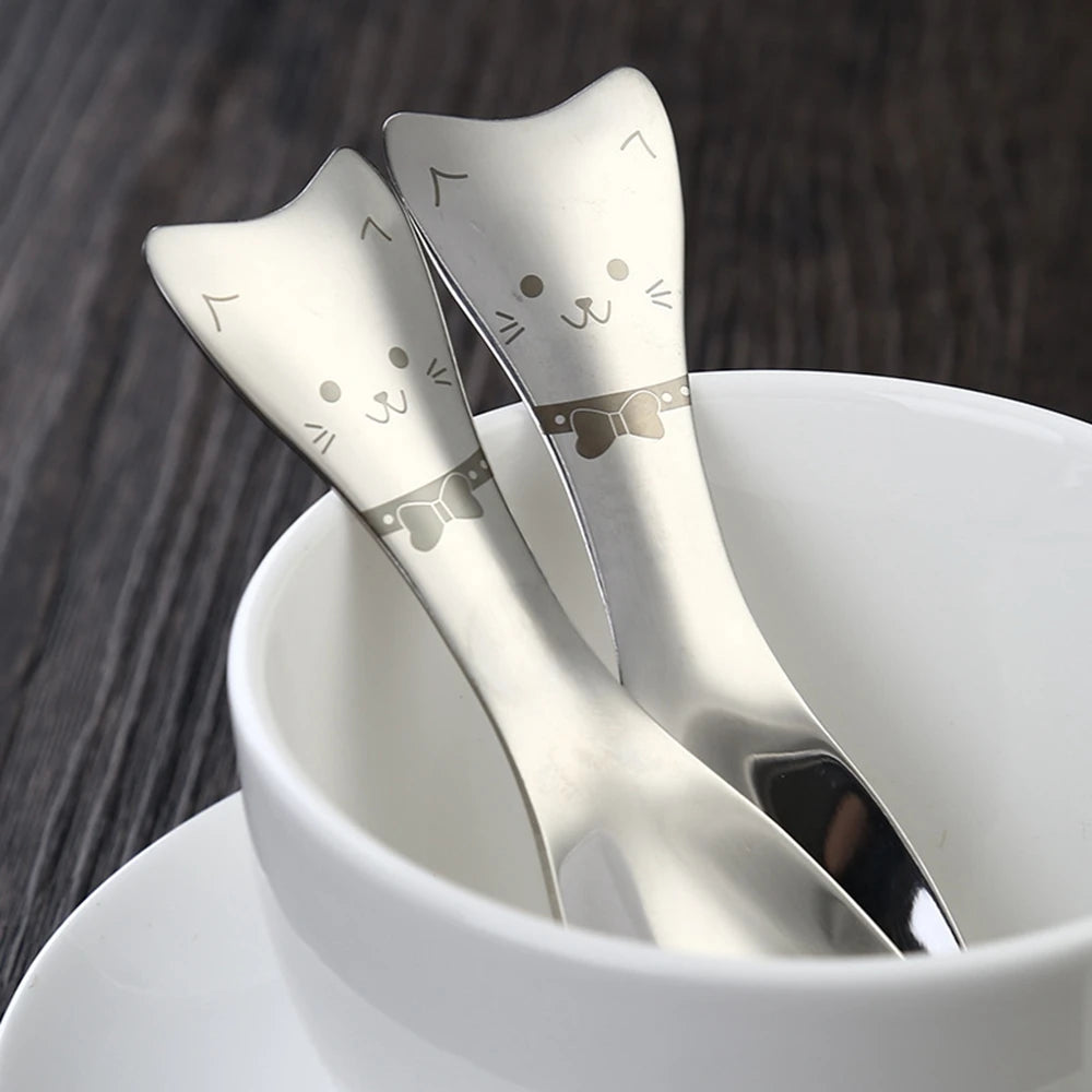 Stainless Steel Cat-themed Spoons With Cute Engraving on Luulla