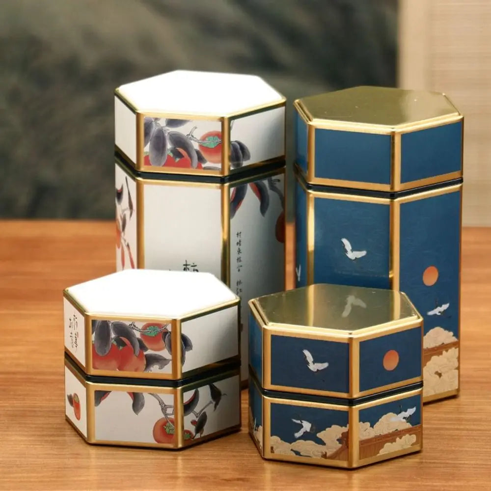 Hexagonal Tea Canisters With Artistic Japanese Designs on Luulla